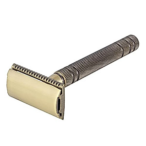 Double Edge Safety Razor Long Handle - Brass Bronze Blade Replaceable Razors,For Men Shaving Classic Razor,Reusable Metal Manual Shavers Close Comb