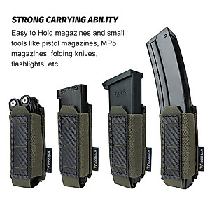 IDOGEAR Pistol Mag Pouch 9mm Magazine Pouches MOLLE Holder with Carbon Fiber Patterned PP Plate Construction Single Magazines Carrier(Ranger Green)