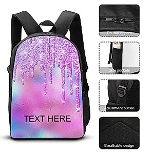 Aicihert Custom Pink Glitter Pattern Backpack Personalized 3 Piece Set Backpack with Your Name Text School Bag Customized Bookbag with Lunch Box And Pencil Case Set for Boys Girls