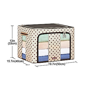 Oxford Fabric Storage Box with Steel Frame,Foldable Stackable Container Organizer with Large Window & Carry Handles Bedroom Closet Organization for Clothes Bedding Sheets Blanket Pillow Brown-66L