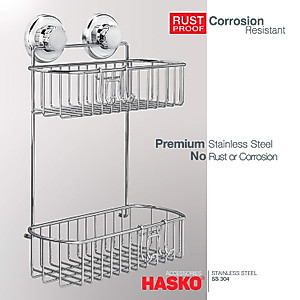 HASKO accessories - Shower Caddy with Suction Cup - 304 Stainless Steel 2Tier Basket for Bathroom - Rustproof (Chrome)