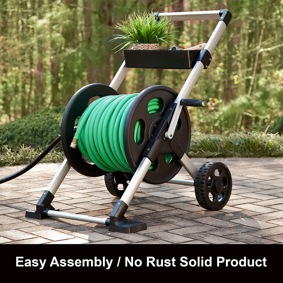 Liberty Garden 304 Explorer Two Wheel Hose Reel Cart, Aluminum, Holds 250-feet of 5/8" Hose