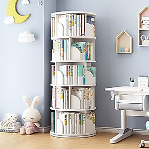 Rotating Bookshelf, Wood Bookshelf Corner Bookshelf, 360 Display 5 Tier Spinning Bookshelf Tower Lazy Susan, Tall Bookcase Storage Rack for Kids&Adults, Revolving Bookcase Book Shelf for Bedroom