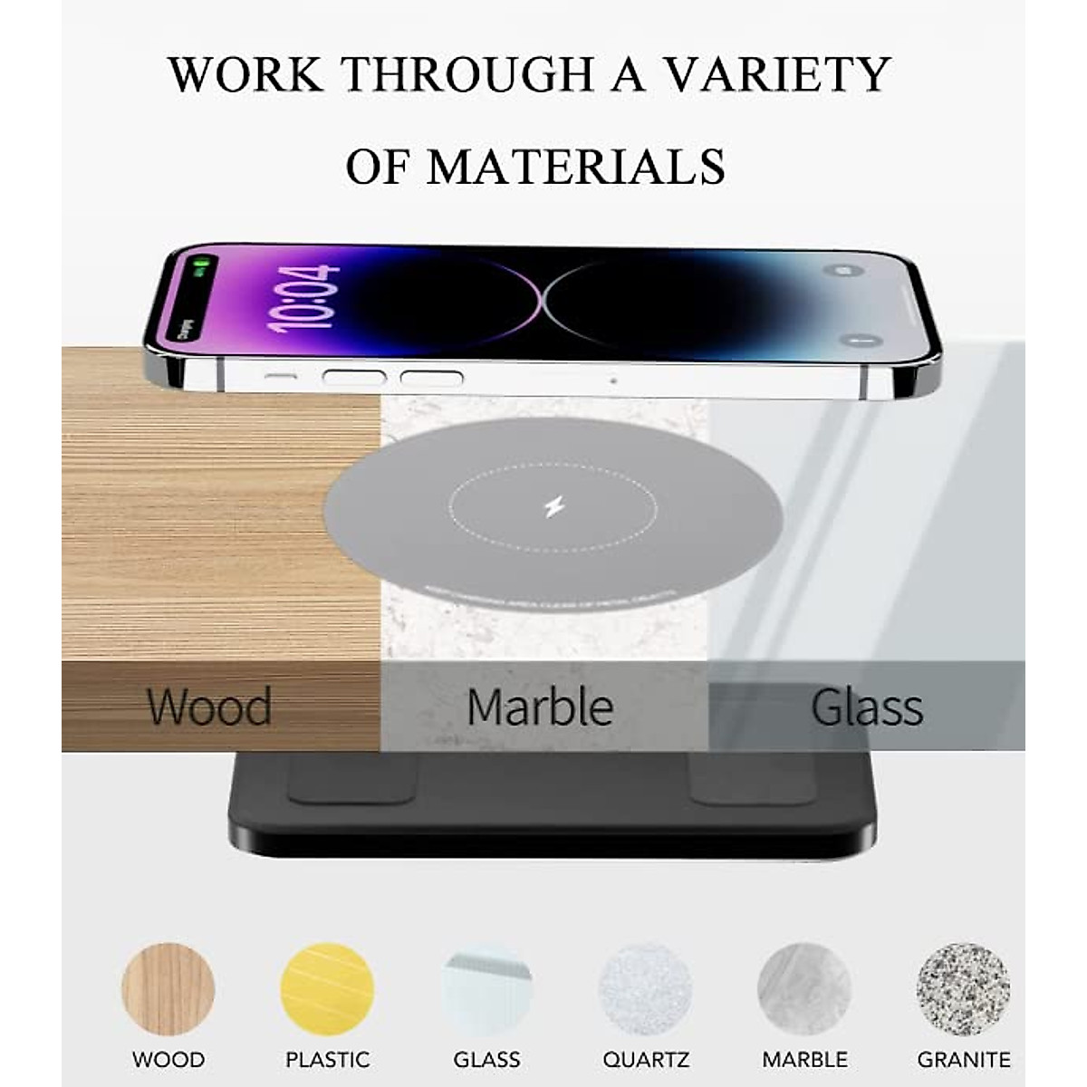 1.97"(50mm) NiiTTER Invisible Wireless Charger, Under Desk Wireless Charger, Hidden Charging Station for iPhone 15/14/13/12/ Samsung Galaxy S23/S22/S21(Adapter Included)