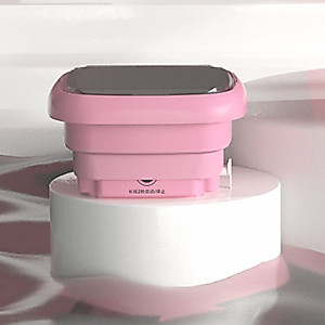 TOPINCN Portable Washing Machine Dryer Comb with Drain Basket Pipe Folding Washing Machine Integrated Mini Underware Washer Blue Ray for Camping RV Travel (Pink)