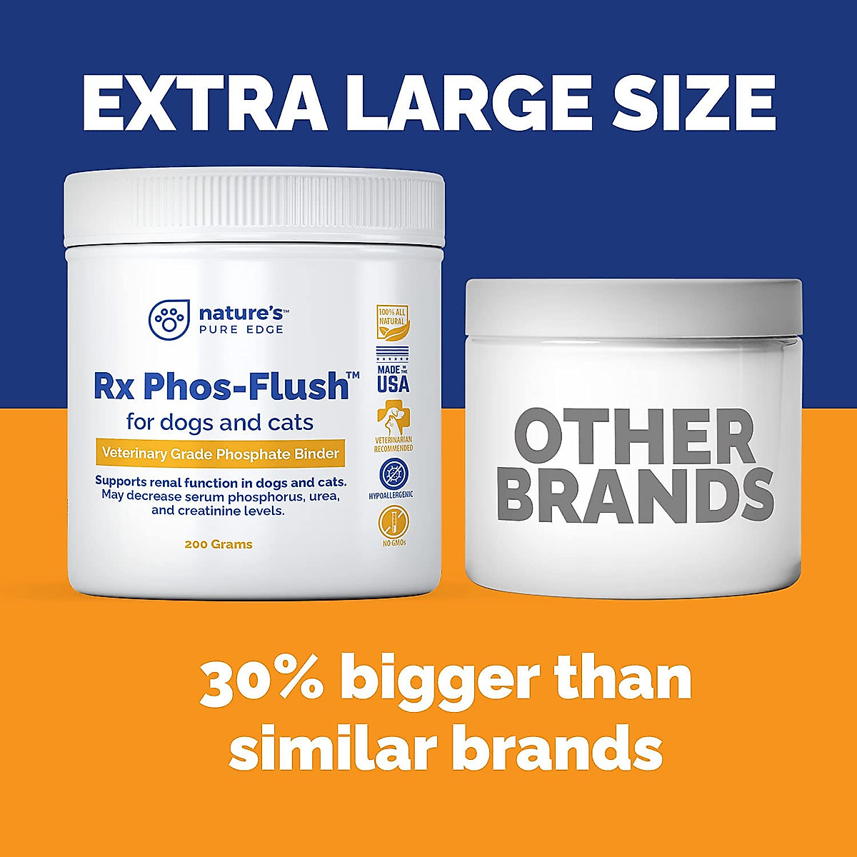 Rx Phos-Flush Phosphate Binder. Extra Large 200 Grams. Dog Kidney and Cat Kidney Support. Feline Urinary Tract Support. Compliments a Renal Failure Dog Food Diet or Cat Renal Support Diet.