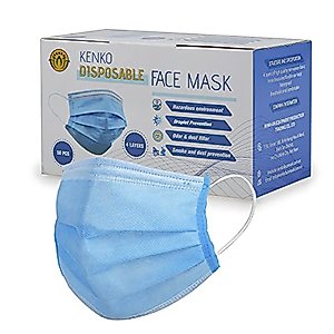 Kenko Disposable 4-Ply Face Masks, Breathable & Comfortable Filter Safety Mask, Protection Mask for Dust Air Pollution (50, BLUE)