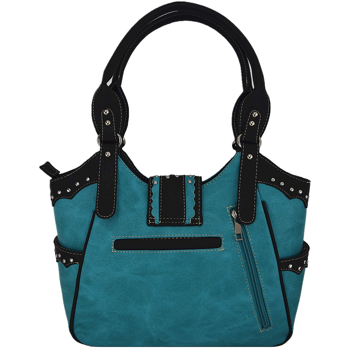 Western Style Rhinestone Concho West Concealed Carry Purse Country Handbag Women Shoulder Bag Wallet Set (Turquoise Set)
