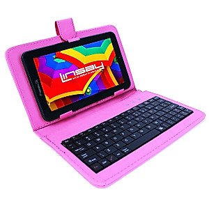 LINSAY 7" 2GB RAM 32GB Android 12 Tablet with Pink Keyboard