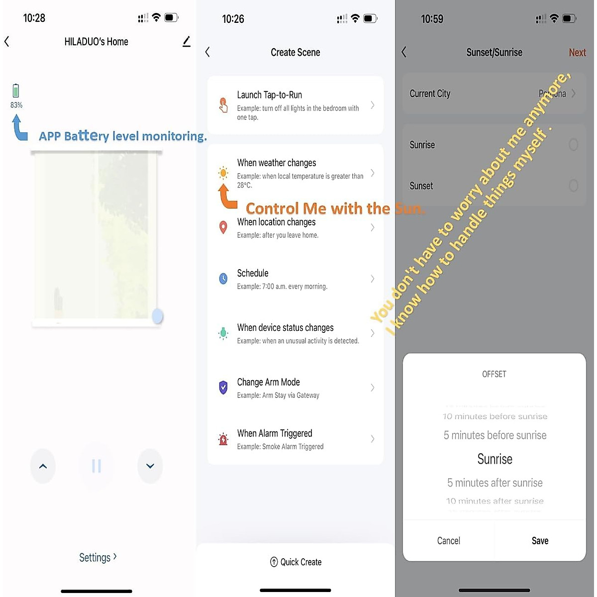 HILADUO Motorized Roller Blinds Customized Size Width 20-105 Inches