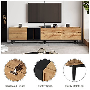 Virubi Modern TV Stand with 3 Cabinets & Open Shelves, Minimalist Wooden Entertainment Center for TVs Up to 80”, Sturdy TV Console for Living Room Bedroom Decor (Wood)