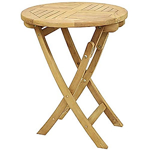 Sunnydaze Round Folding Solid Teak Outdoor Dining Table - Light Wood Stain Finish - Patio, Deck, Lawn, Garden, Backyard or Terrace Wooden Table - 23-Inch