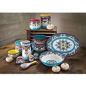 Euro Ceramica Zanzibar Collection Vibrant 12.75'' Ceramic Round Serving Bowl, Spanish Floral Design, Multicolor