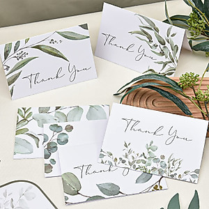 Crisky 50 Pack Greenery Thank You Greeting Cards with Envelopes & Stickers.6 Design Watercolor Greenery Greeting Cards Perfect for: Wedding/BabyShower/Birthday/Graduation. 4x6 Folded, Tented, Bulk