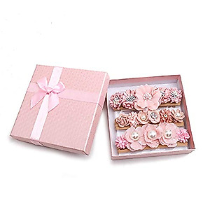 DELEBAO Baby Girl Flower Headbands Set 3pcs Elastic Hairbands Floral Crown Wraps for Newborn Infant Toddler Hair Accessories