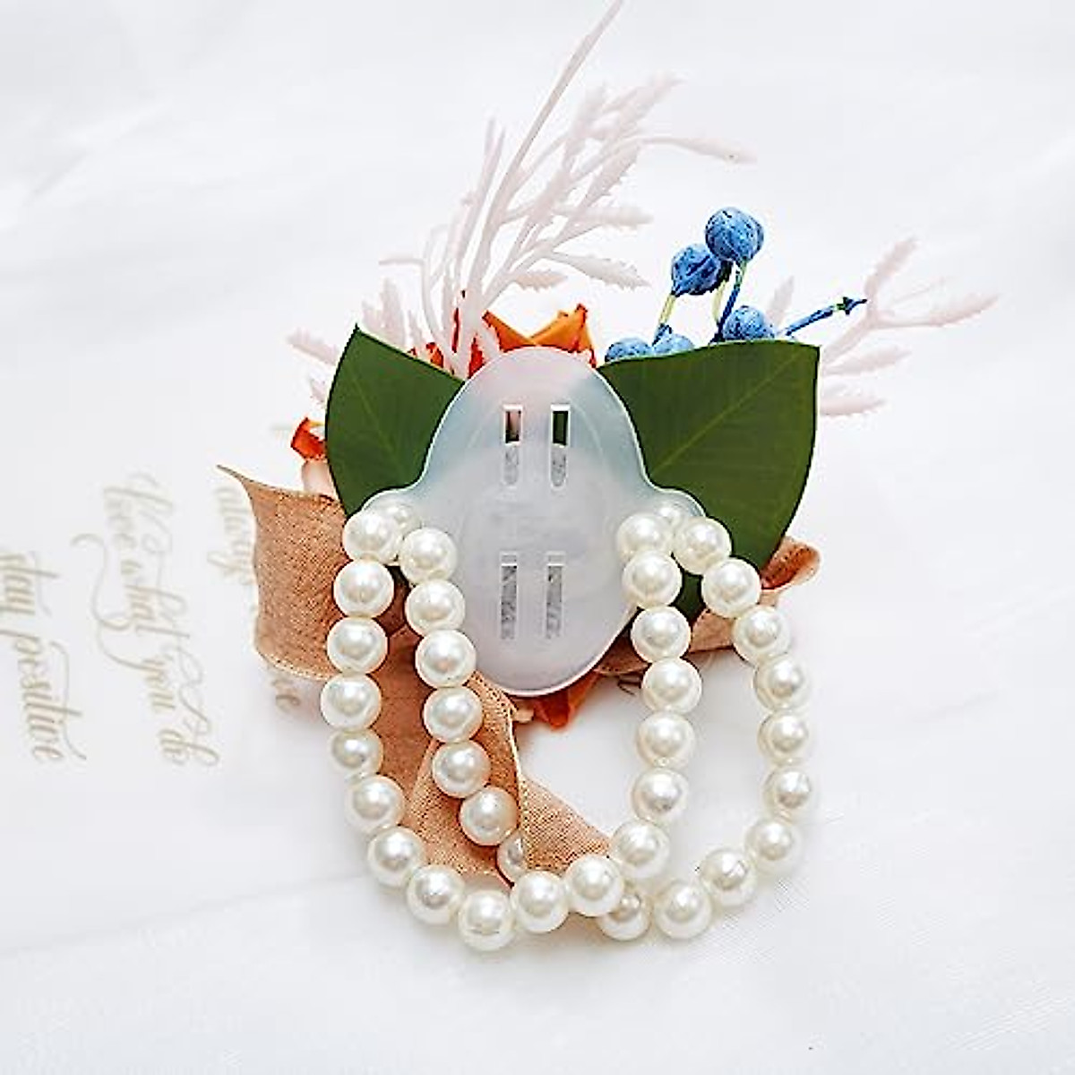 AJOYEGG Wrist Corsage Wristlet Band Bracelet: Set of 6 Corsage Flower for Women Bride Bridesmaid Wedding Prom(Burnt Orange)