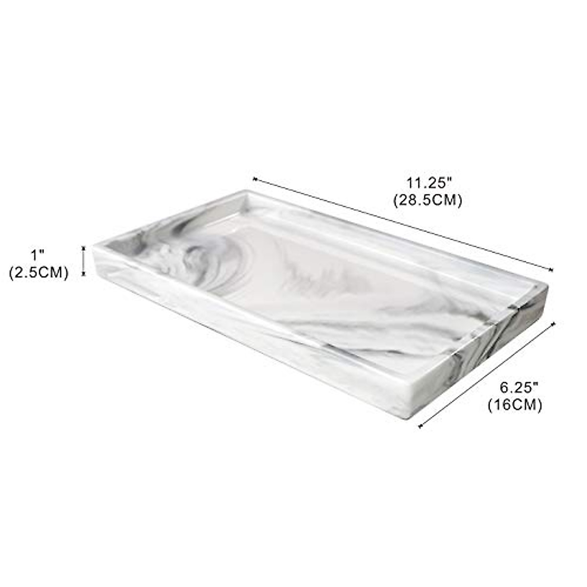 Bathroom Tray,Goporcelain Marble Tray for Bathroom Counter Decor Ceramic Perfume Organizer Vanity Tray for Dresser Jewelry Dish Key Plate Rectangle Marble Sink Trays Countertop Organizer White,Medium