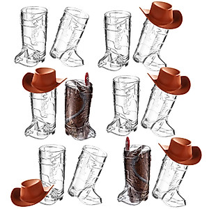Yetene 34 Pcs Mini Cowboy Boot Shot Glasses Cups 1 oz Clear with 10 Pcs Plastic Mini Western Cowgirl Hat and 12 Pcs Rubber Snake