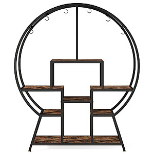 Tribesigns 65" Large Bookshelf Bookcase, Industrial Round Etagere Bookshelves with 7-Tier Storage Shelving, Open Display Shelves Wood Plant Stand for Living Room, Bedroom, Home Office