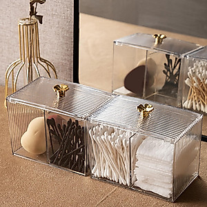 Estink Cotton Pad Storage Box, Portable Cotton Pad Holder Dispenser Swab Container Holder Transparent with Lid Grid for Cosmetics Makeup Swab Storage Box Desktop Decoration