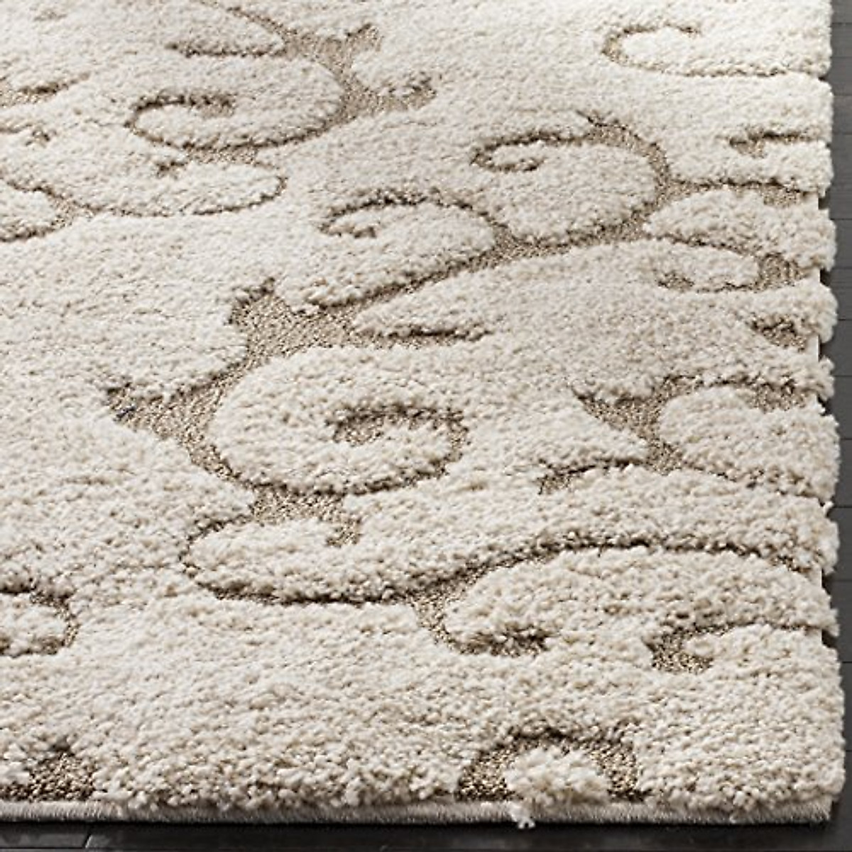 SAFAVIEH Florida Shag Collection 2'3" x 4' Cream/Beige SG470 Scroll Non-Shedding Living Room Bedroom Dining Room Entryway Plush 1.2-inch Thick Accent Rug