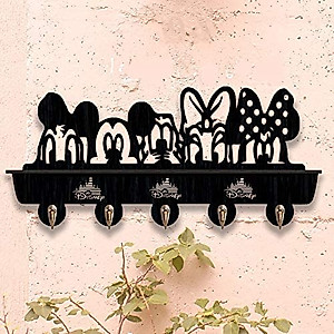 deksu Disney Cartoon Characters Animals Art Wall Mounted Decorative Coat Hooks (Mickey Mouse 5 Hooks Black) , Farmhouse Mounted Coat Rac