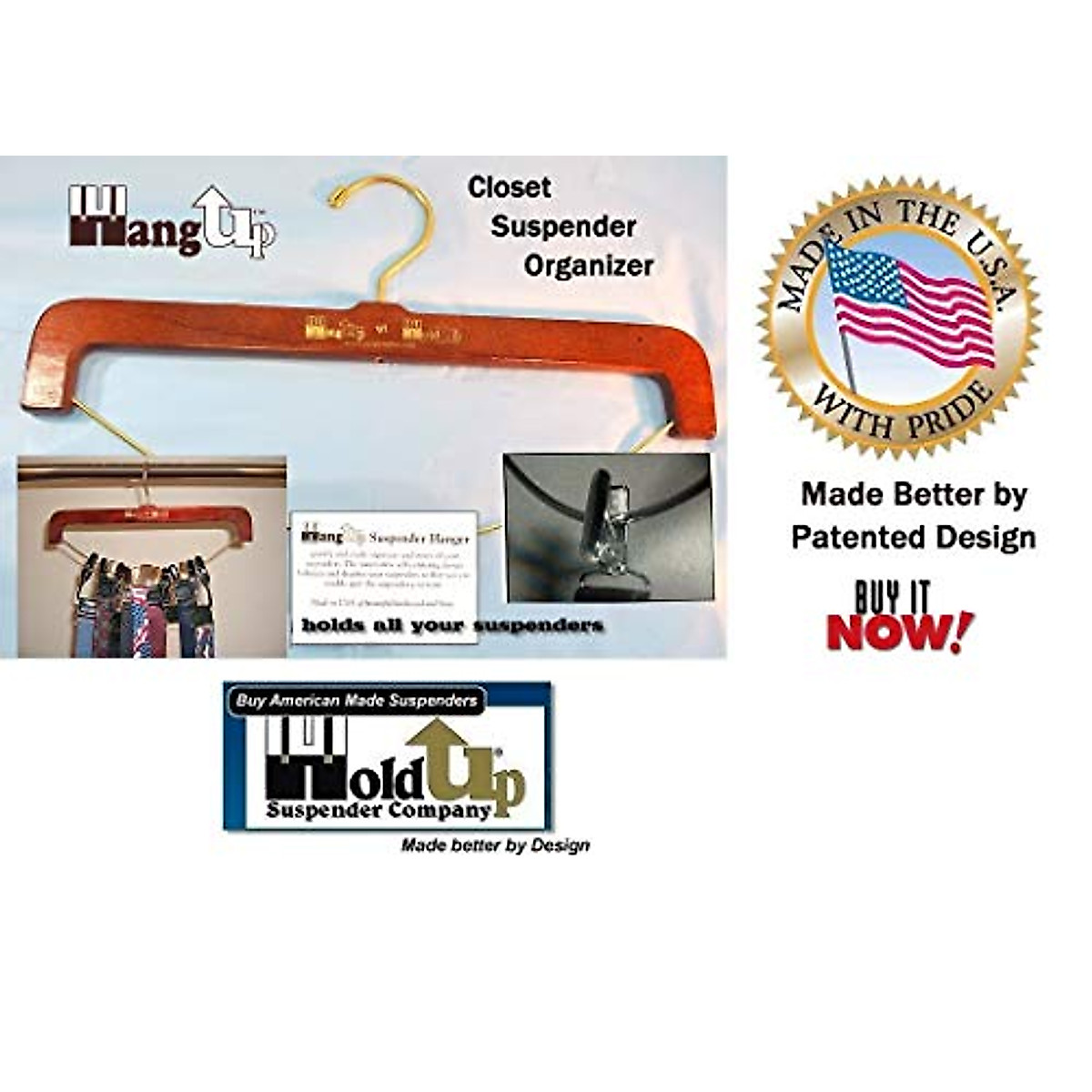 Hold-Ups Patented Hang-up Hardwood Suspender Hanger and Closet Organizer for Suspenders