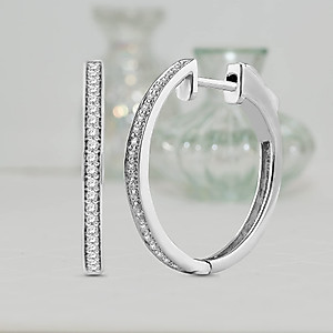 NATALIA DRAKE Small Push Button Clasp 1/4 Cttw Diamond Hoop Earrings for Women in Rhodium Plated 925 Sterling Silver