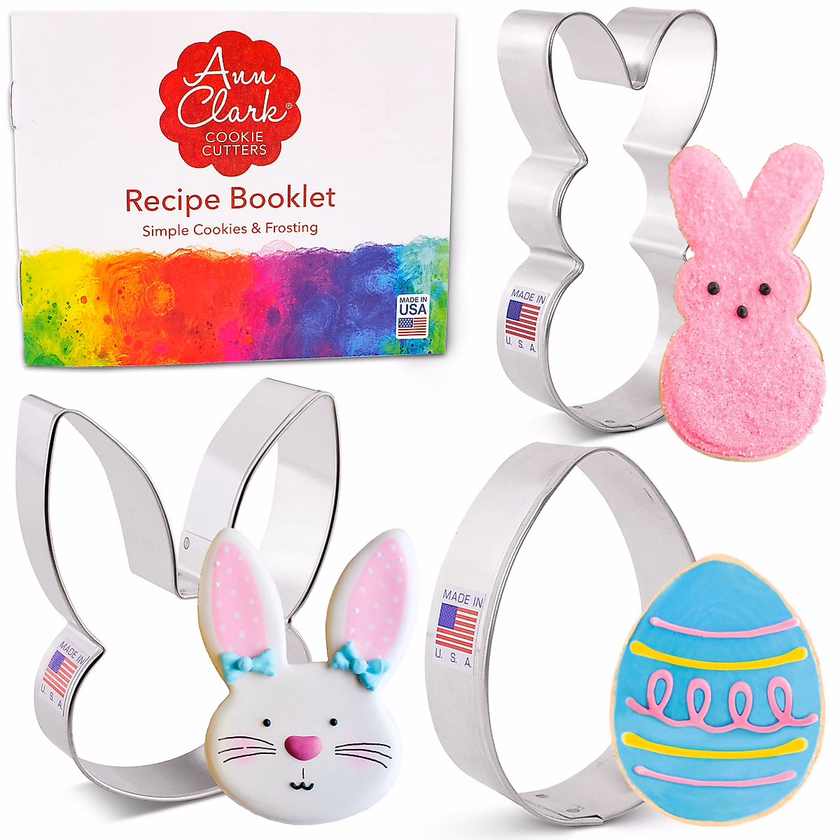 Easter Cookie Cutters 3-Pc. Set Made in USA by Ann Clark, Easter Bunny, Egg, Rabbit Head