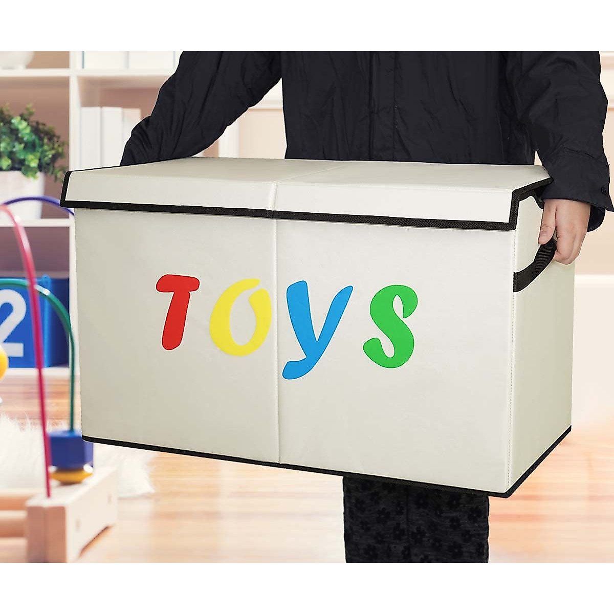 VICTOR'S Foldable Large Toy Chest with Flip-Top Lid, Decorative Holders Storage Boxes Container Bins with Durable Handles for Home Organization, Beige