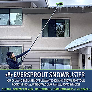 EVERSPROUT Never-Scratch SnowBuster 6.5-to-18 Foot (Up to 24 ft Standing Reach) | Pre-Assembled Extendable Roof Rake for Snow Removal | Lightweight Aluminum, Soft Foam Pad | Exclusive Push/Pull Design