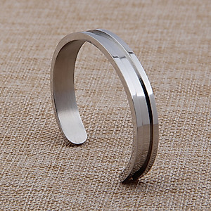 Zuo Bao Handstamped Inspirational Message Hair Tie Bracelet Stainless Steel Grooved Cuff Bangle for Women