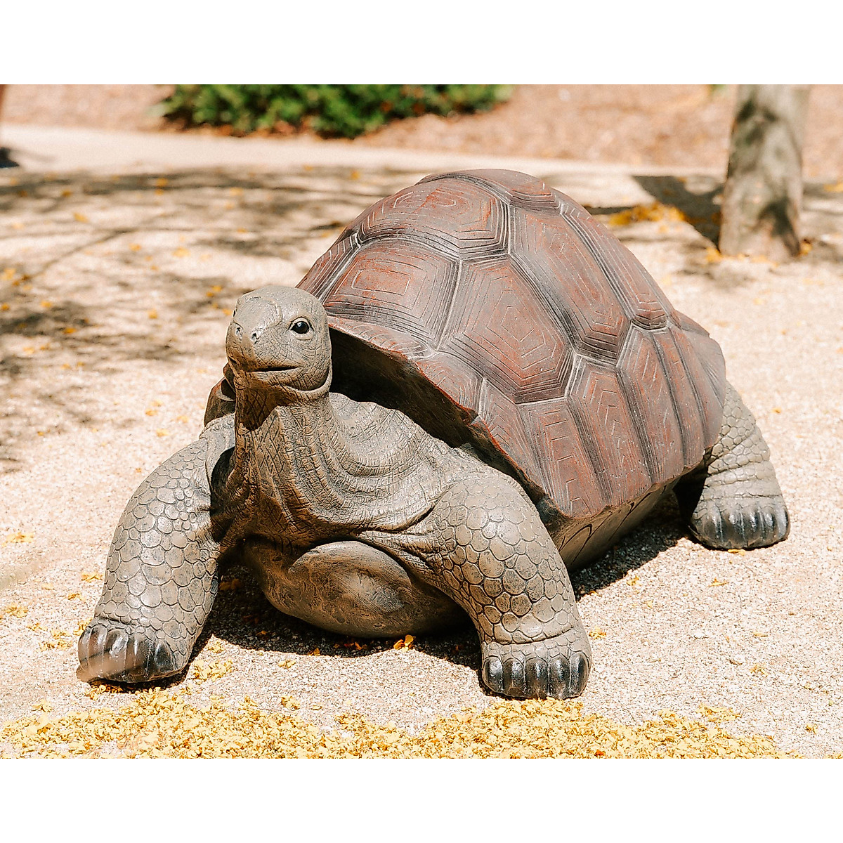 XBrand 28" L Brown and Black Concrete/MgO Walking Tortoise Statue, Indoor or Outdoor Décor, Garden Sculptures, Turtle Garden Statue
