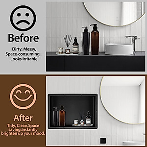 AUMAYCO 2PC Shower Niche Shower Niche Ready for Tile Black, 20" X 16" X 3.9" Premium ABS Plastic Single Shelf Niche, Recessed Niche Shower for Bathroom Kitchen Bedroom Storage