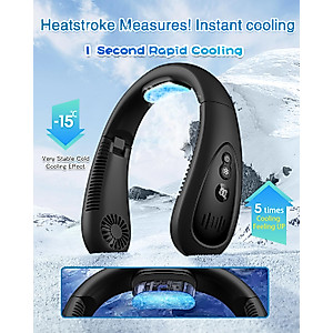 Neck Air Conditioner, 5000mAh Portable Neck Fan with Semiconductor Cooling Airflow Bladeless USB Neck Fans Portable Rechargeable with 3 Speeds, LED Display, Personal Fan for Outdoor Travel Indoor