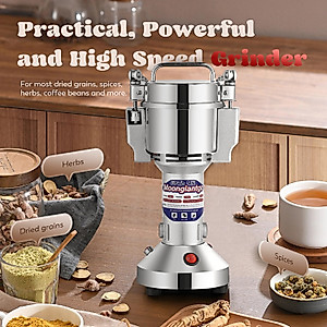 Moongiantgo Grain Mill Grinder Electric 150g Commercial Spice Grinder 850W Stainless Steel Pulverizer Dry Grinding Machine for Wheat Corn Rice Pepper Herbs Coffee Beans (150g Upright, 110V)