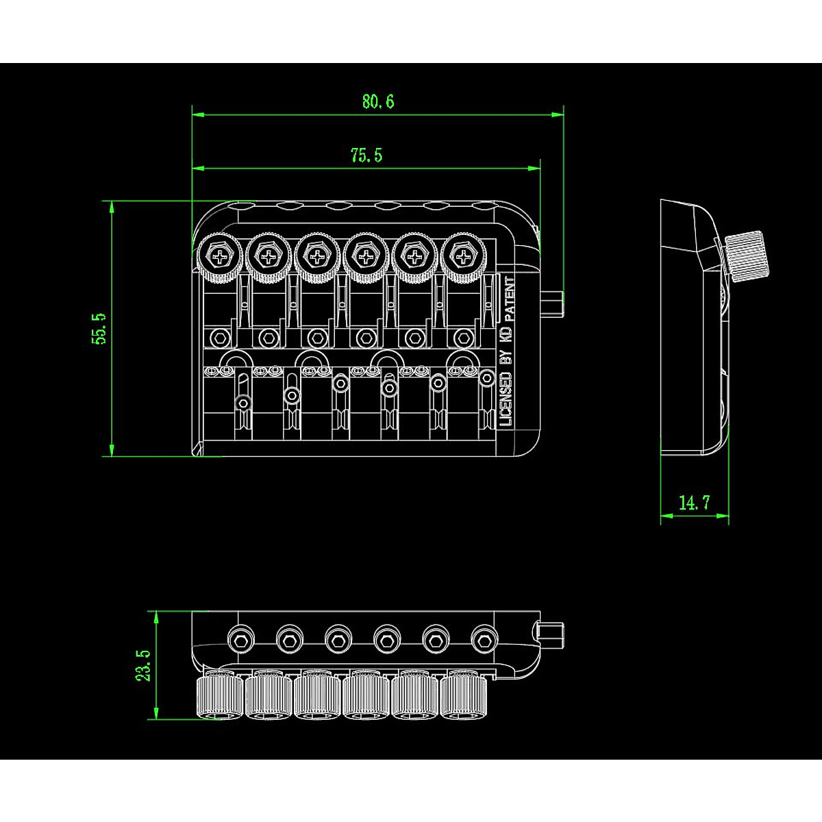 Guyker 6 String Saddle Headless Guitar Bridge Tailpiece With Worm Involved String Device for Headless Guitar Accessories Replacement Part W2004 Black