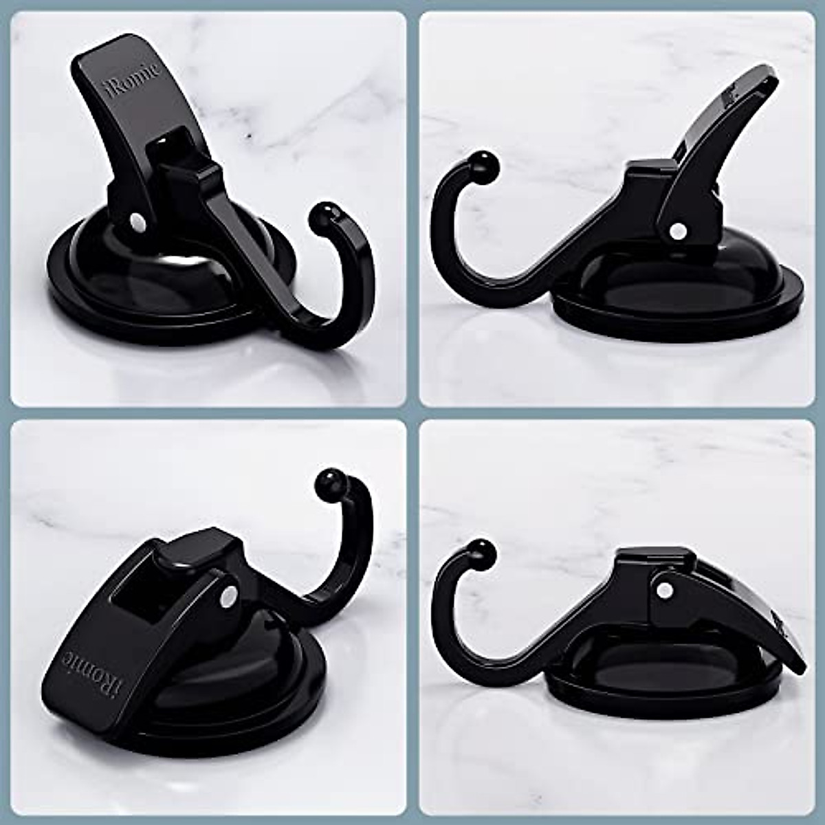 iRomic Heavy Duty Vacuum Suction Cup Hooks (4Pack),Black