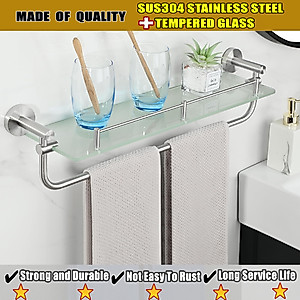 Alise Bathroom Shelves Glass Shelf with Bar,Wall Mount Floating Shelves for Bathroom,Tempered Glass Rack Holder Storage Organizer,GDL8600-LS SUS 304 Stainless Steel Brushed Nickel 24 Inch