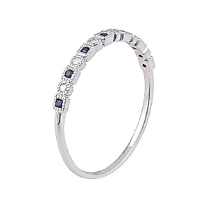 10k White Gold Vintage Style Sapphire and Diamond Petite Stackable Band