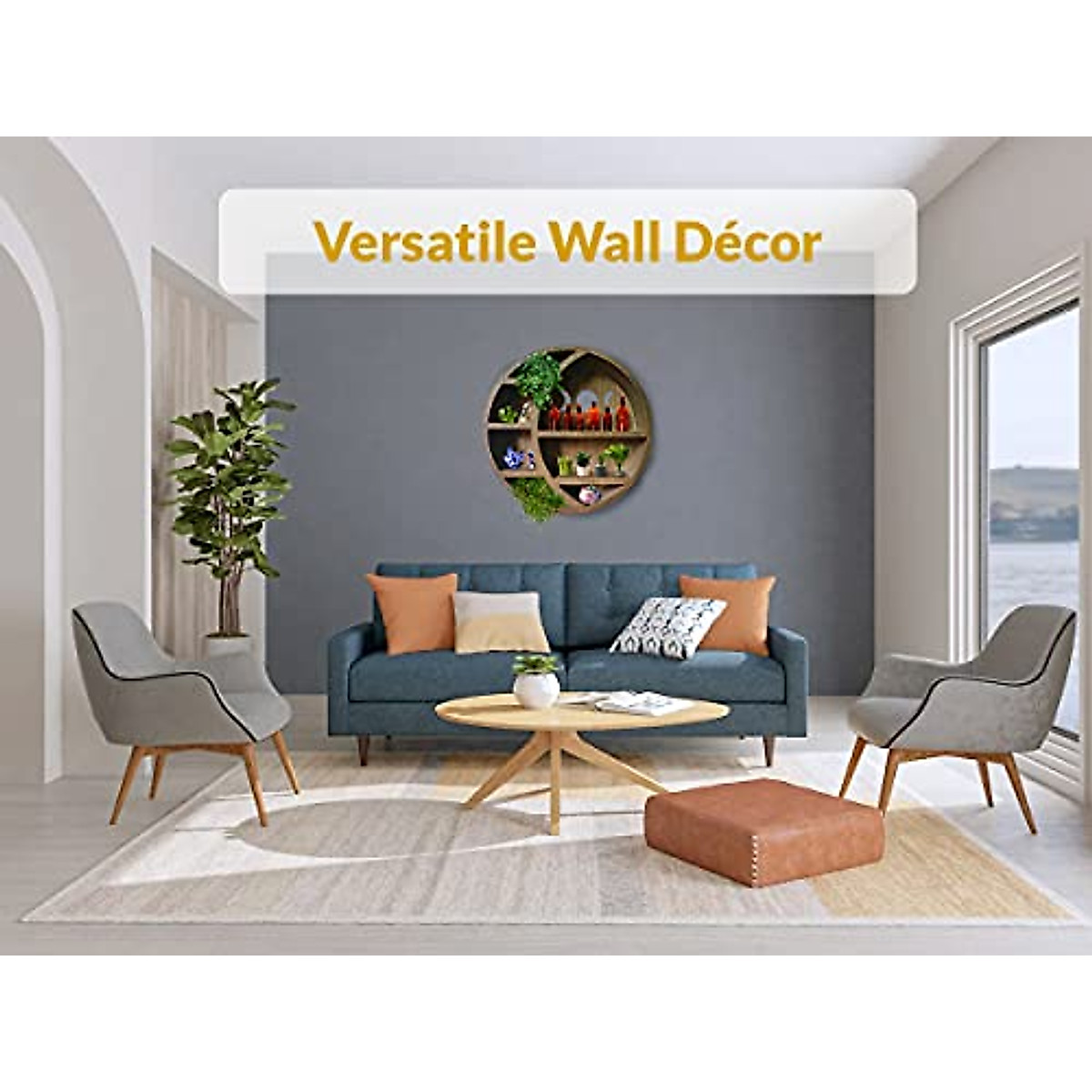 KuteDecor, Crescent Moon Shelf for Crystals , Wiccan Shelf, Crystal Shelf Display, Crystals Decor, Essential Oils Shelves Wooden, Crystal Wall Shelf, Moon Phase (Brown)