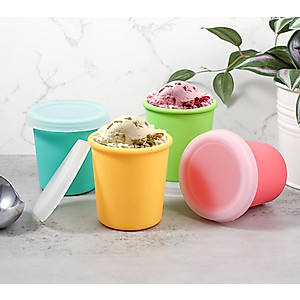 Koluti Nonstick Silicone Ice Cream Containers 6oz with Lids, 4-Pack Reusable Small Homemade Oats Yogurt Freezer Container, Leak-proof Mini Food Storage Serving Cups, BPA Free and Dishwasher Safe