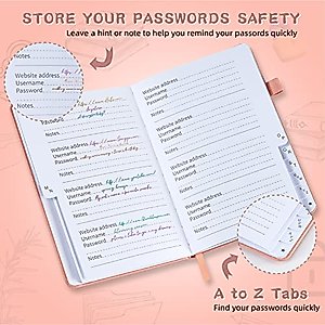 YHCFLY Password Book with Alphabetical tabs, Hardcover Internet Address & Password Organizer Logbook, Medium Size Password Keeper Notebook Journal for Home Office (Peach Pink)