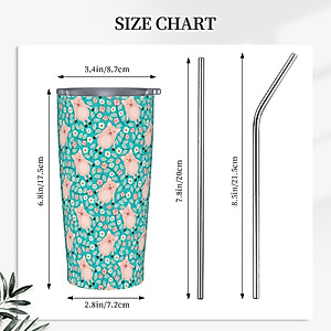 20oz Tumbler Cute Fat Pig Patterns Double Wall Vacuum Insulated Coffee Mug with Lid and Metal Straw Brush Reusable Stainless Steel Water Bottle Travel Cup Gifts for Car Ice Drinks Hot Beverage