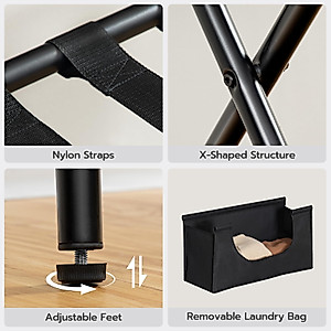 HOOBRO Luggage Rack with Laundry Bag, Pack of 2, Folding Suitcase Stand for Guest Room, 26.8" L x 15" W x 22" H, Suitcase Holder with Oxford Bag, Cloakroom, Bedroom, Hotel, Black BK06XLP201G1