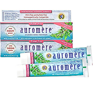 Auromere Ayurvedic Herbal Toothpaste, Cardamom Fennel, Foam Free - Vegan, Natural, Non GMO, SLS Free, Fluoride Free, Gluten Free, with Neem & Peelu (4.16 oz), 2 Pack