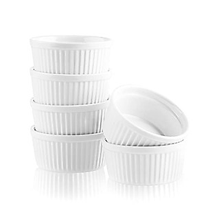 Bellemain Creme Brulee 4 oz Ramekins | Mini Casserole Dish Set, Charcuterie Bowls, Pot Pie Baking Dishes, Souffle Cups, Soy Sauce Bowls | Fluted Porcelain Bowls, Oven Safe to 500F, Set of 6 (White)