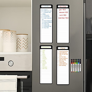 Magnetic Dry Erase List Board - 4"x12" Multifunctional List Board for Fridge - 6 Extra Fine Point Markers Included - Shipped Flat