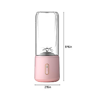 Portable Personal Blender for Shakes and Smoothies, Fruit Juicer USB Rechargeable with 6 Blades, Handheld Blenders for Sports Travel and Outdoors, Electric Mini Blender (Pink)