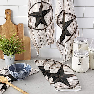 Big buy store Rustic Star Western Texas Kitchen Dish Towels Set of 2, Soft Lightweight Microfiber Absorbent Hand Towel Wooden Board Tea Towel for Kitchen Bathroom 18x28in
